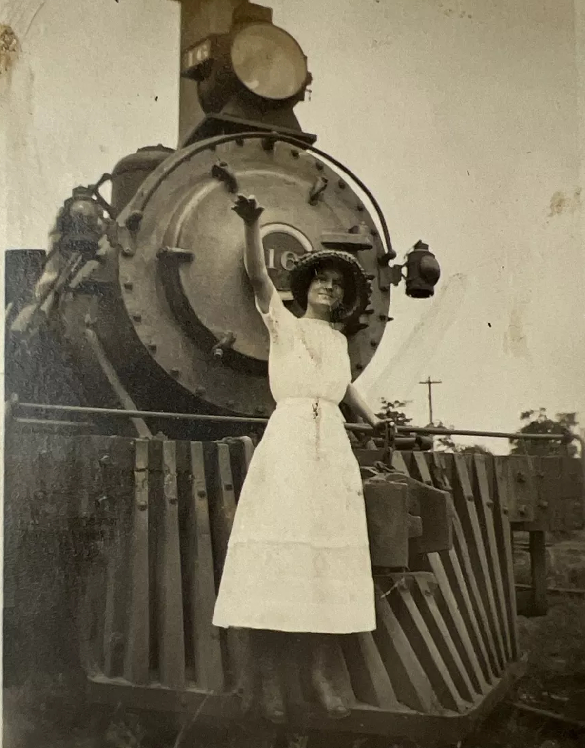 Woman on Train Engine in 1912